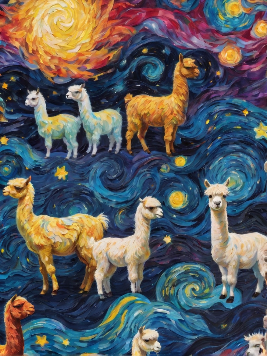 Starry Night Alpacas Free AI Impasto Wallpaper - digikovan